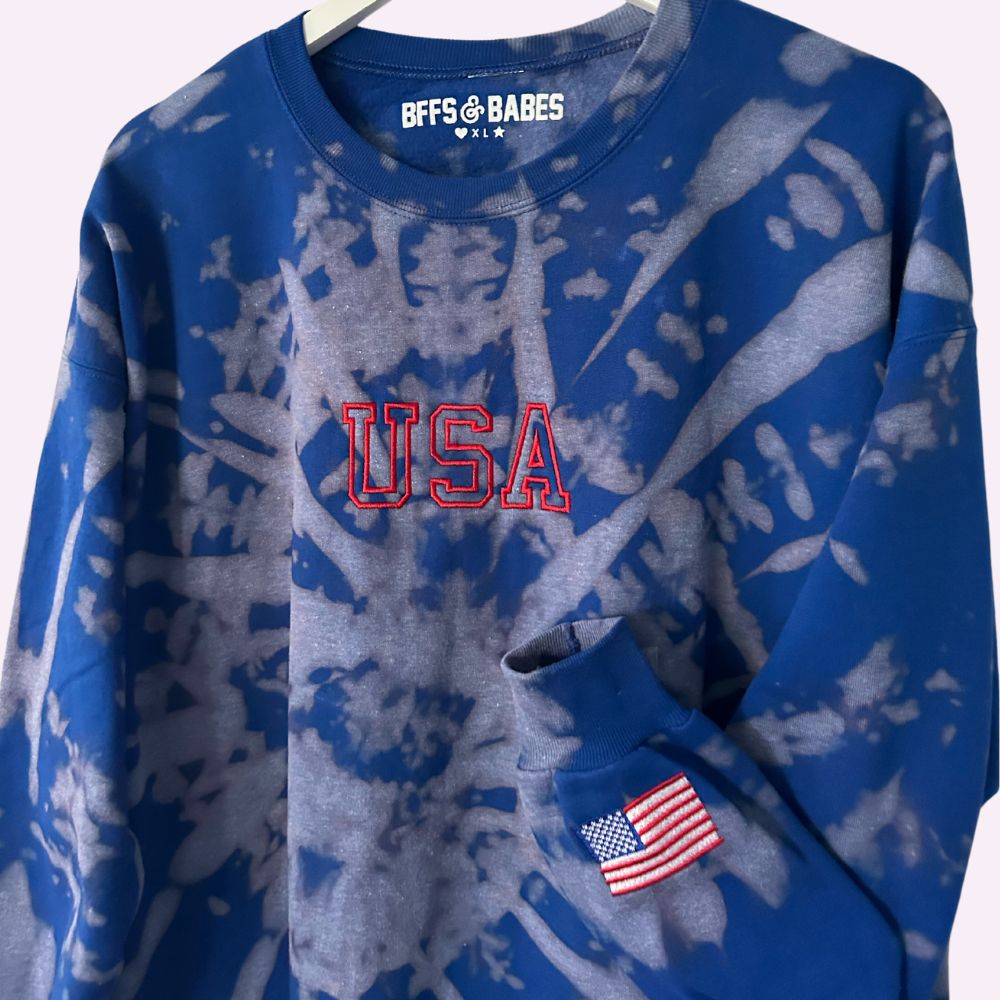 USA STITCH ♡ embroidered tie-dye sweatshirt with flag – BFFS & BABES