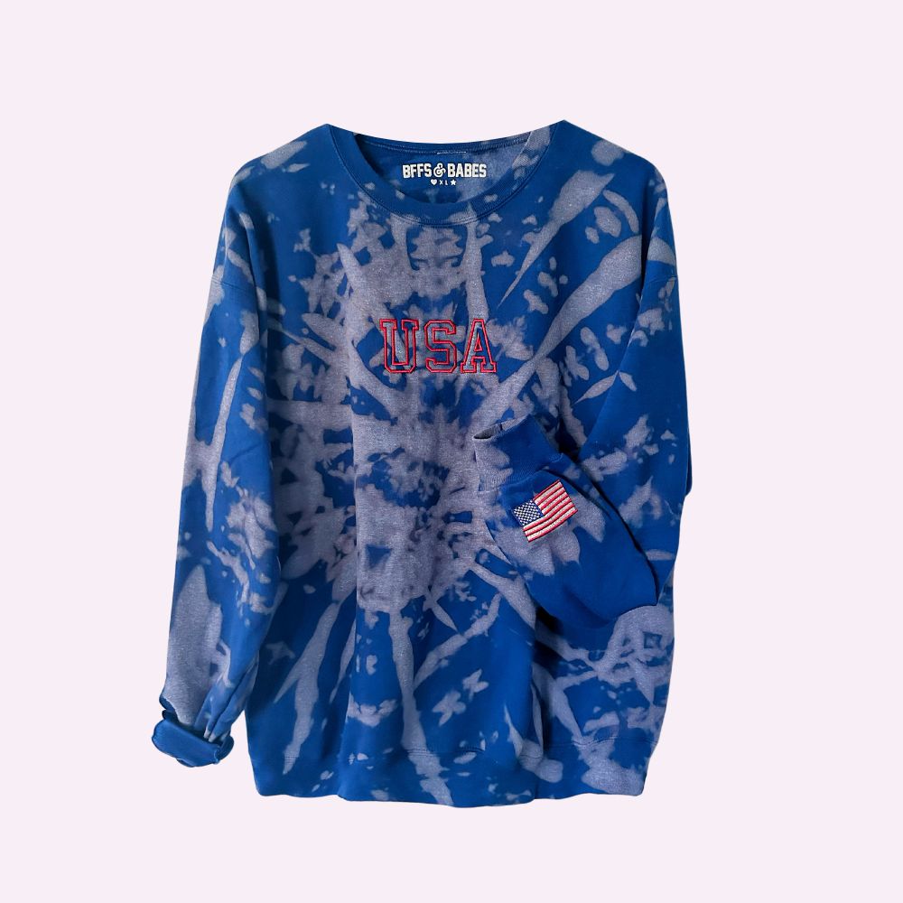 USA STITCH ♡ embroidered tie-dye sweatshirt with flag – BFFS & BABES