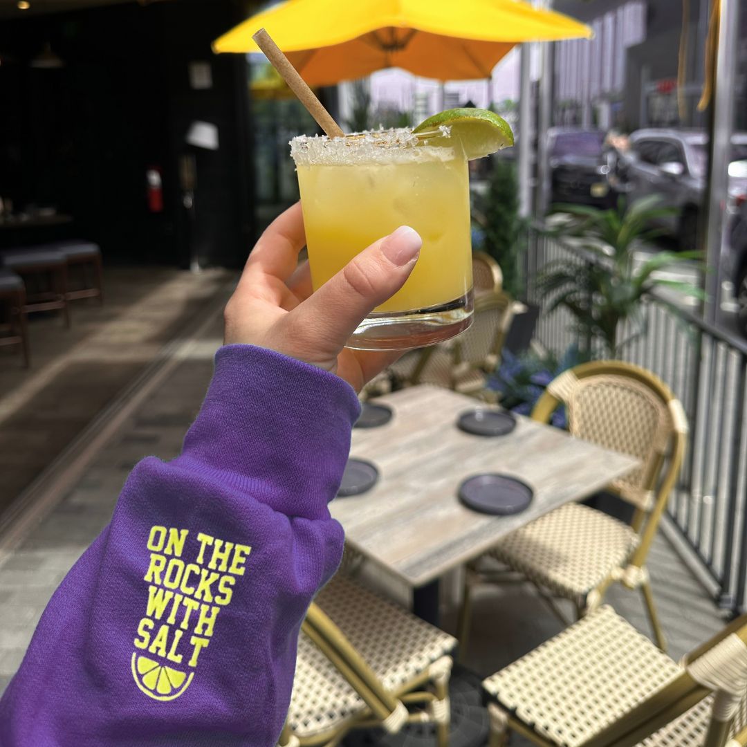 MARGS ♡ purple printed sweatshirt with on the rocks with salt cuff ...